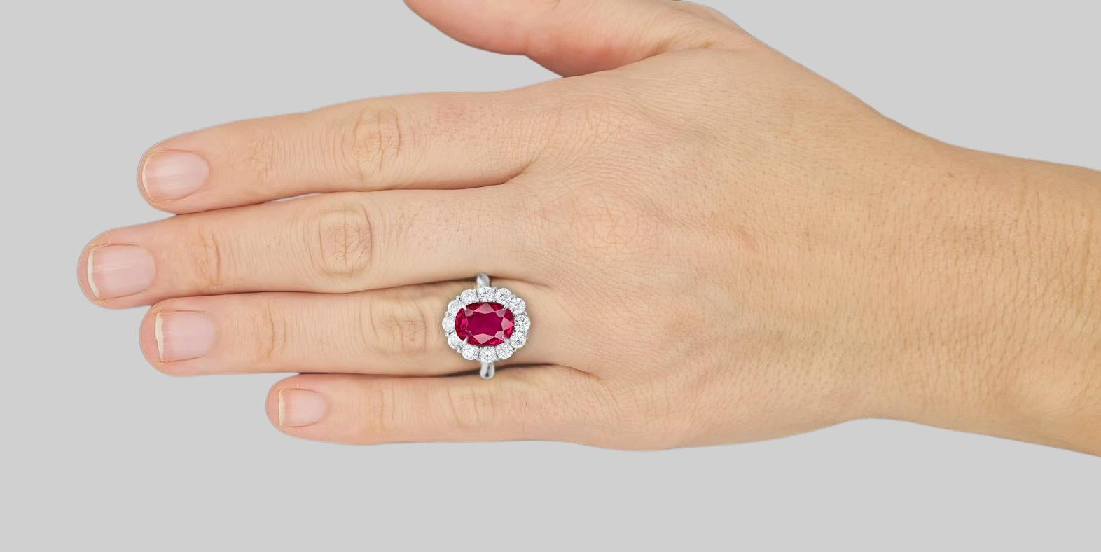 MOGOK Burma 3.50 Carat Oval Ruby Diamond Cocktail Platinum Ring For ...