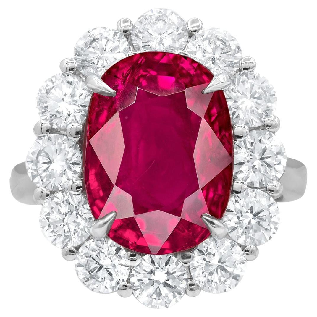 MOGOK Burma 3.50 Carat Oval Ruby Diamond Cocktail Platinum Ring For ...