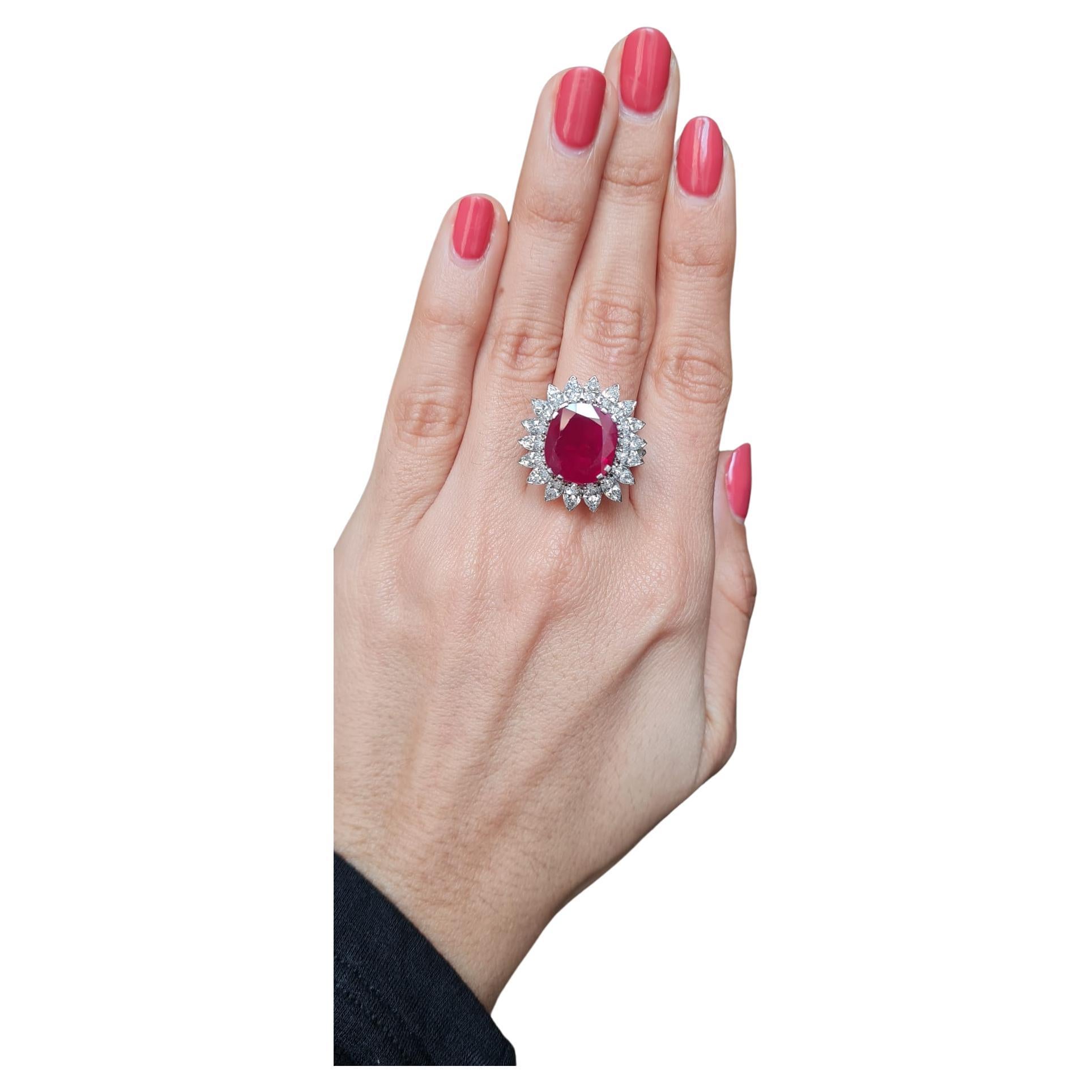 Mogok Burma No Heat 11.70 Carat Ruby Diamond Cocktail Solitaire Ring ...