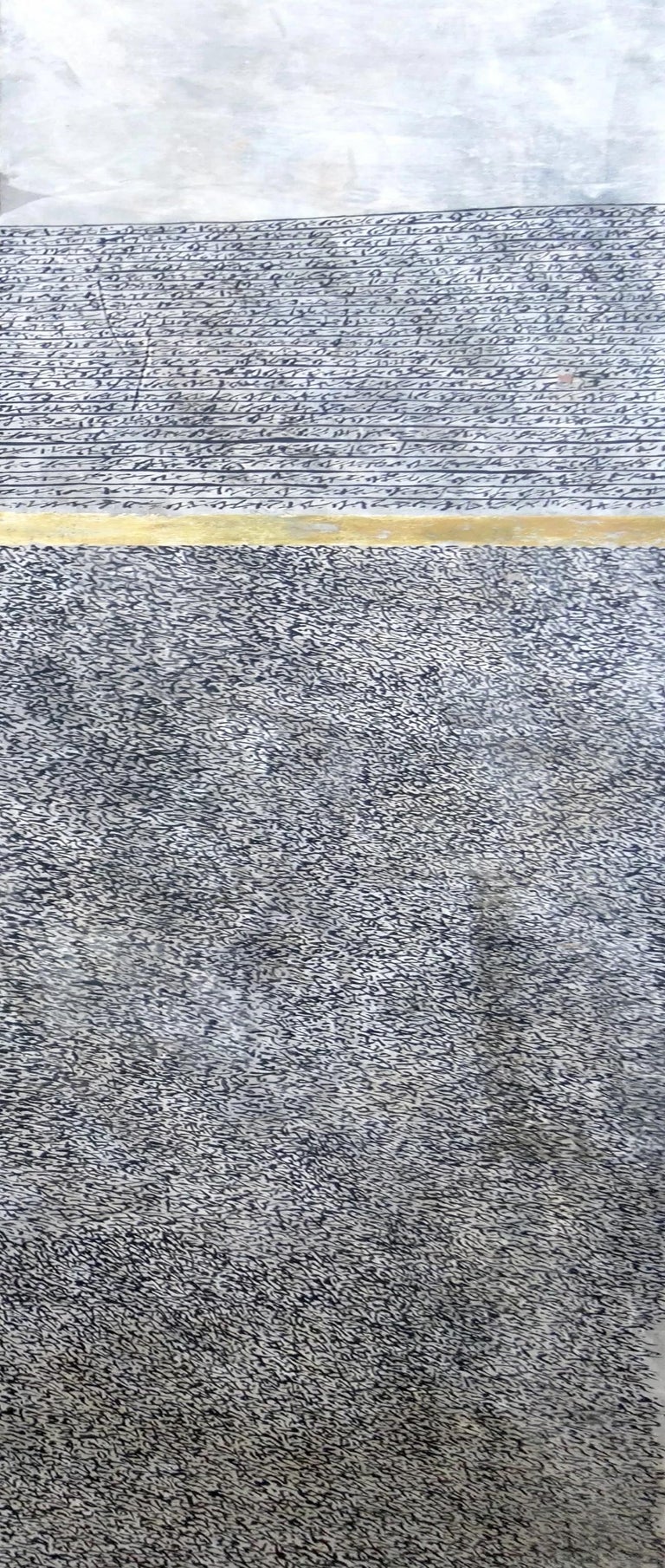 Mohamed Monaiseer - "Abstract Script" Ink on Fabric Painting 79" x 16 ...