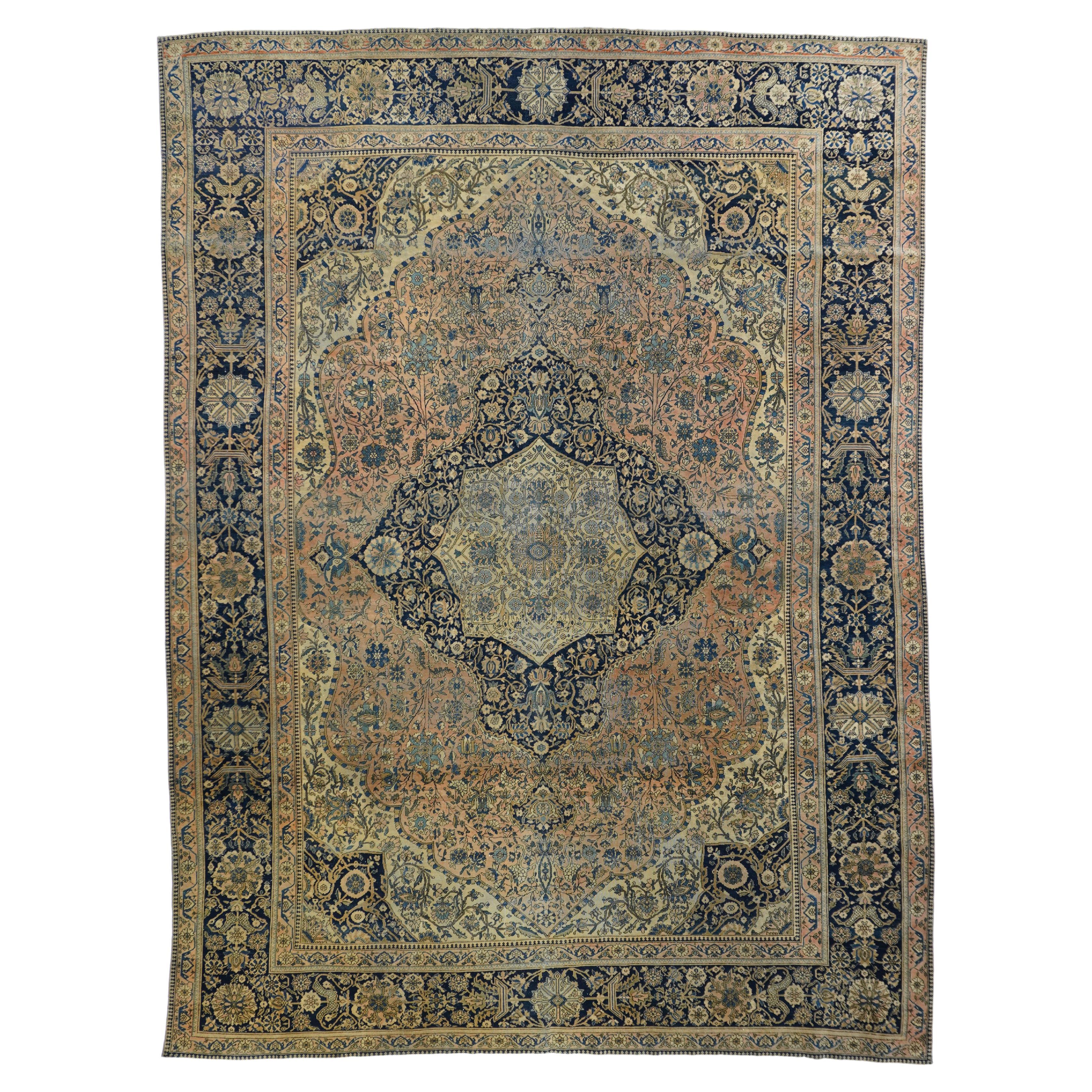 Mohtasham Medallion Kashan Rug Pillow For Sale at 1stDibs