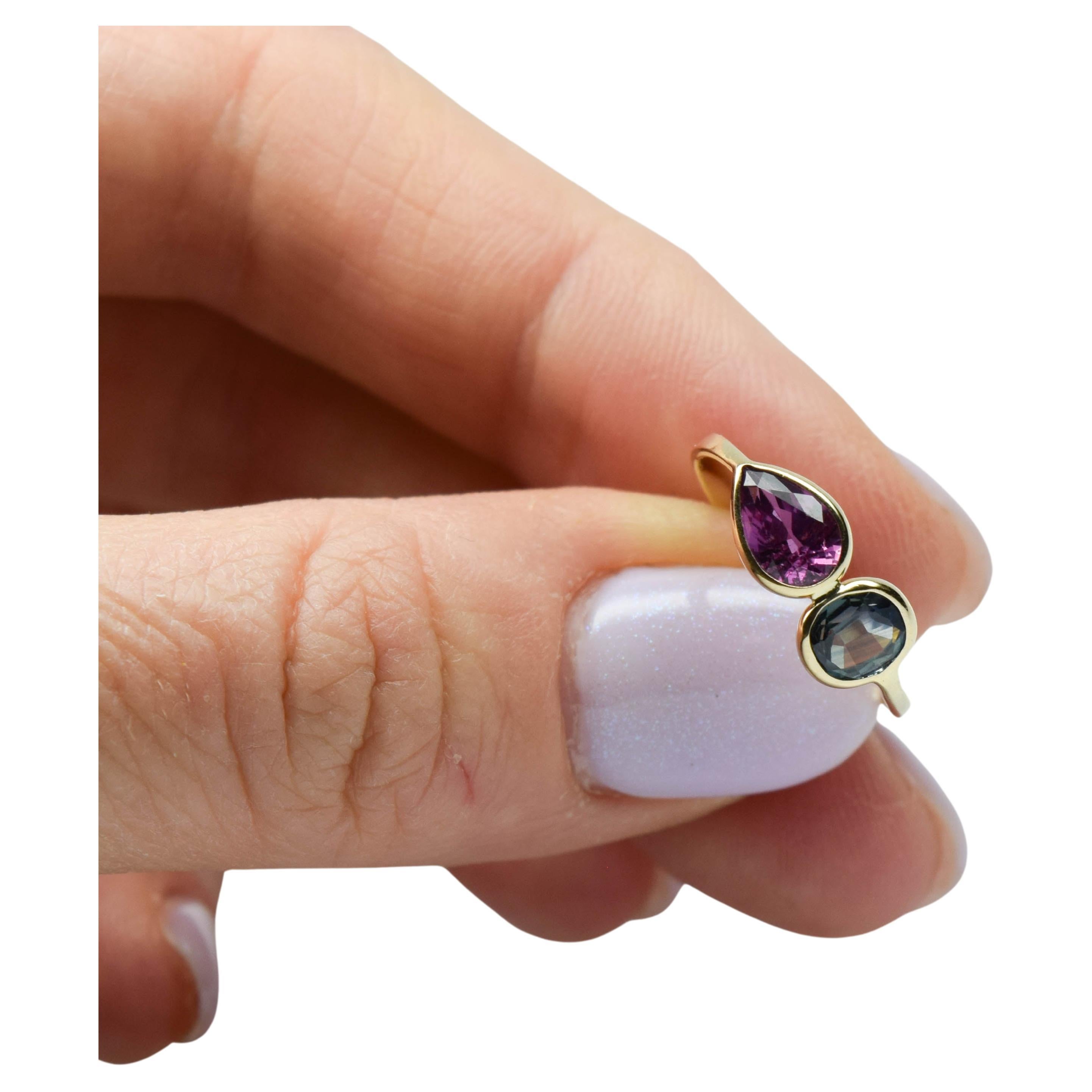Moi Et Toi Sapphire ring 14KT gold open concept rare designer ring For ...