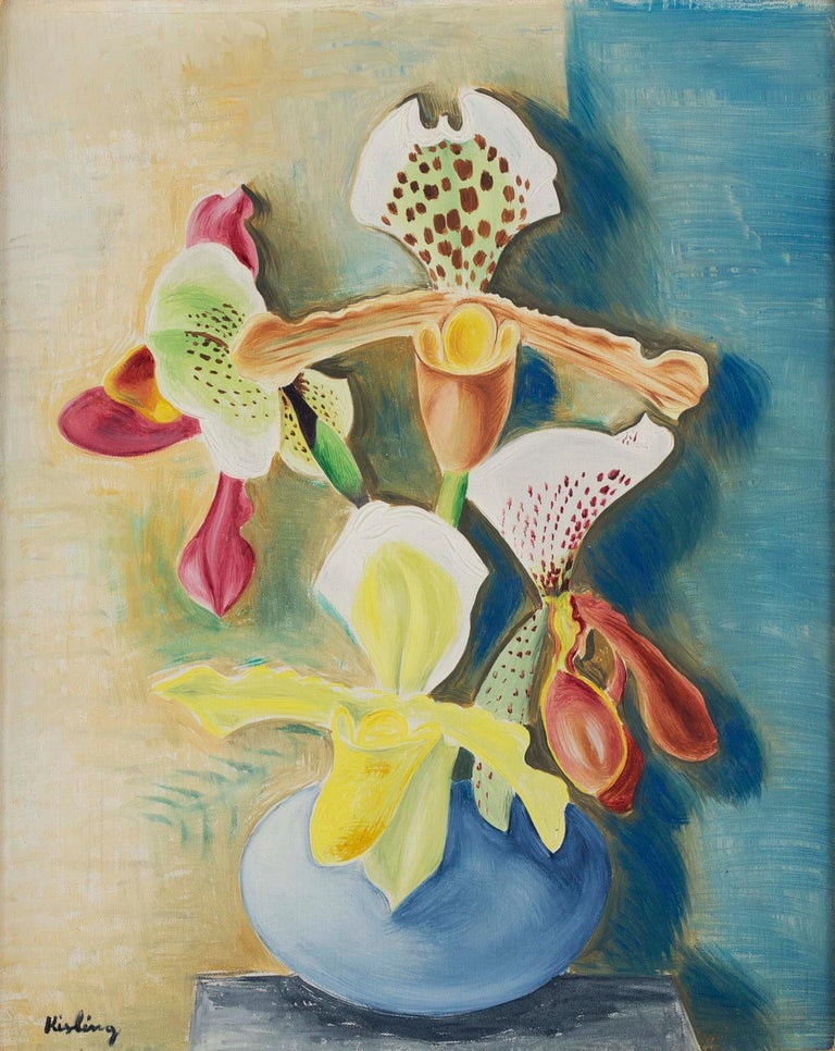 Moise Kisling - Beautiful colored flowers oil on canvas painting by ...