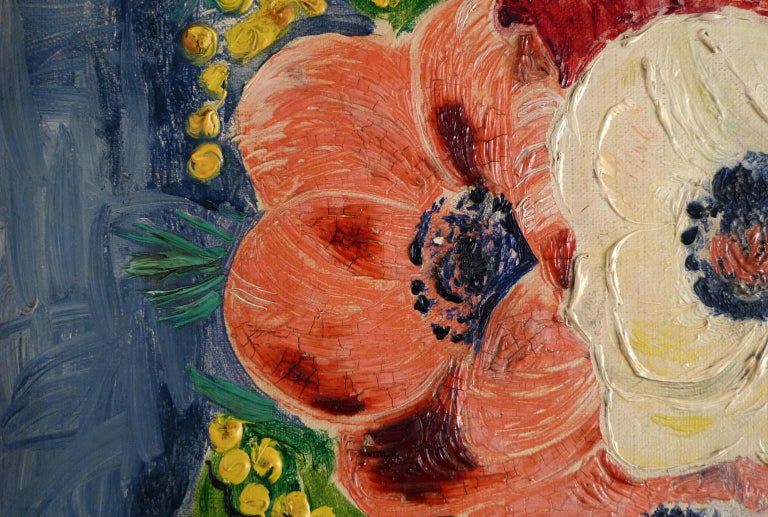 Moise Kisling - "Bouquet of flowers with mimosas", 20th Century oil on ...