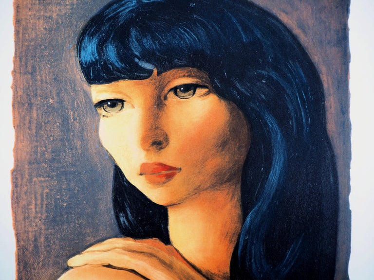 Moise Kisling - Dark Hair Woman with Tall Eyes - Lithograph at 1stDibs
