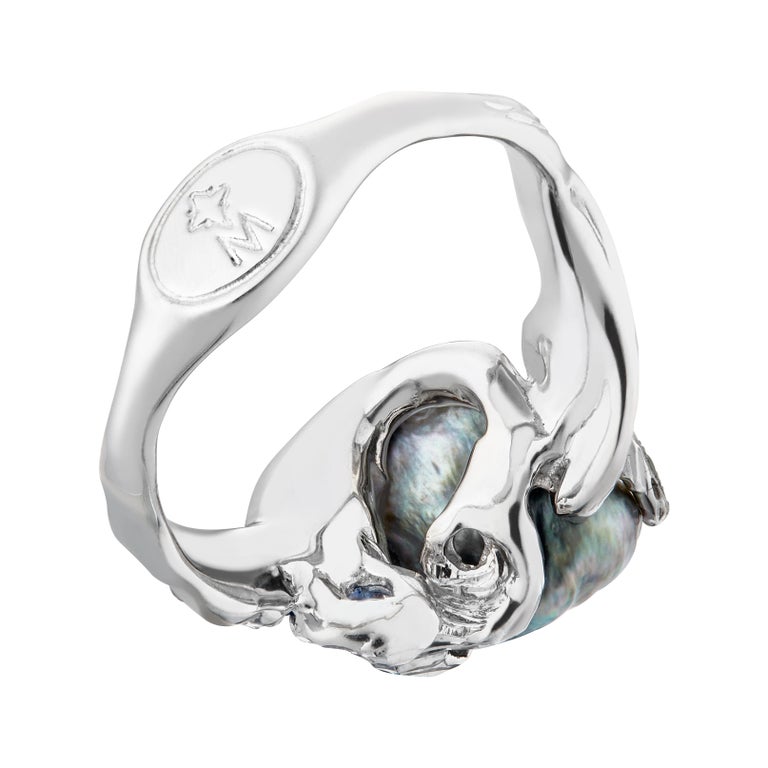 Moiseikin 18 Karat White Gold Keshi Pearl Sapphire Handmade Ring For ...