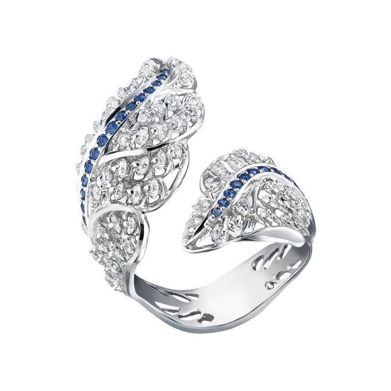 Moiseikin 18 Karat White Gold 2 Carat Diamond Ring in Angel Wing For ...