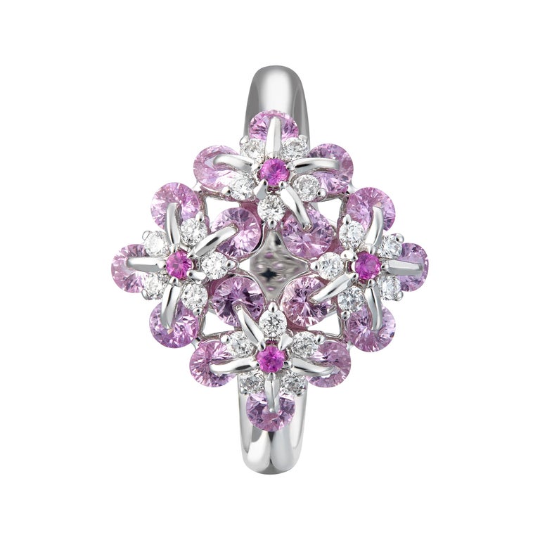 Moiseikin 18 Karat White Gold Diamond Pink Sapphire Forget Me Not ...