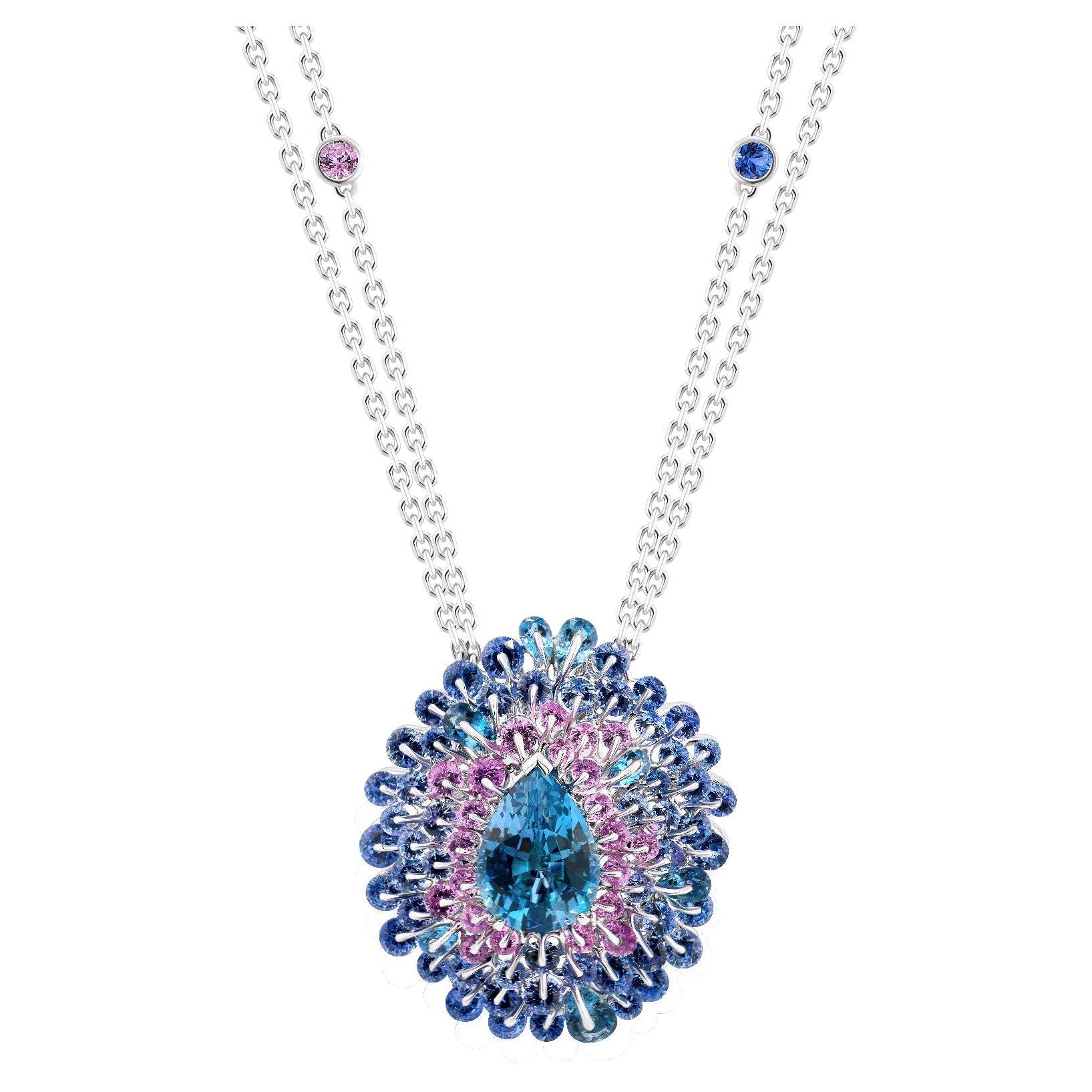 MOISEIKIN 8.43ct Santa Maria Aquamarine Diamond Sapphire Necklace For ...