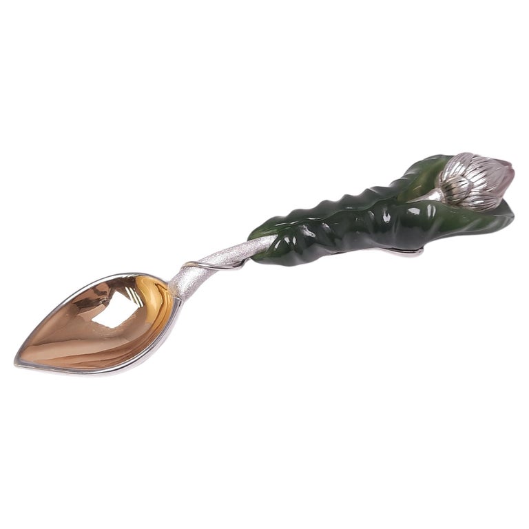 MOISEIKIN Silver Nephrite Lotus Spoon For Sale at 1stDibs