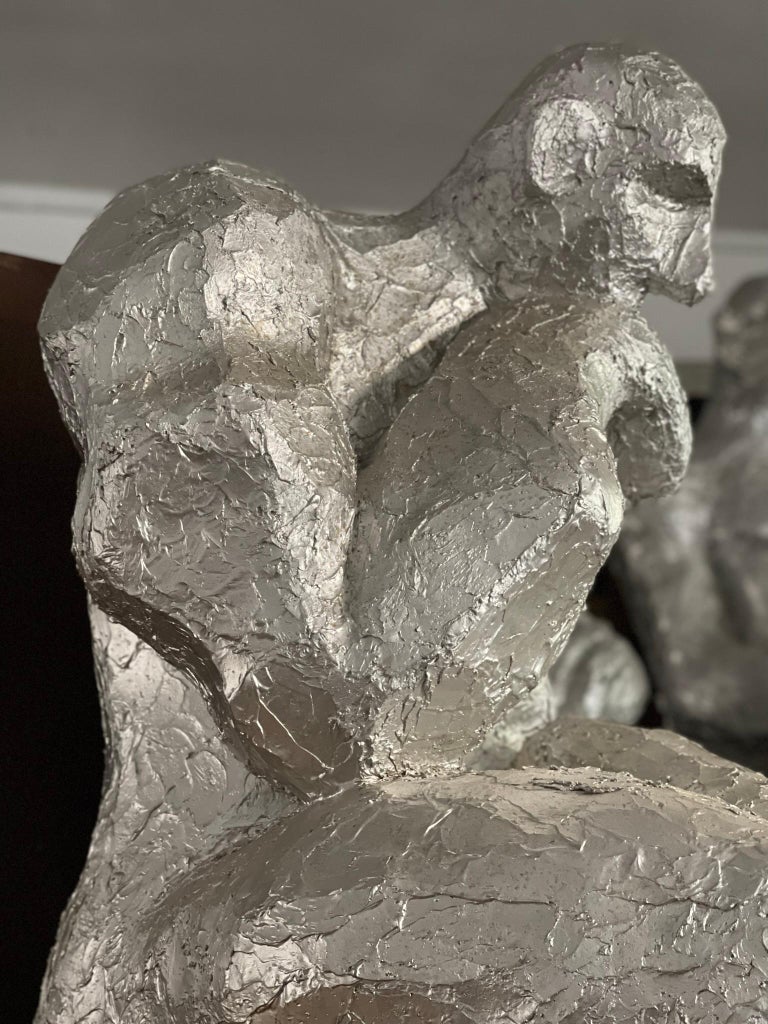 Moisés Gil - Abstract Men Large Sculpture Brown Rusted Metal Silver Resin Indoor / Outdoor For ...