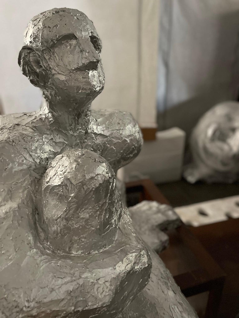 Moisés Gil - Abstract Men Large Sculpture Silver Resin Indoor / Outdoor ...