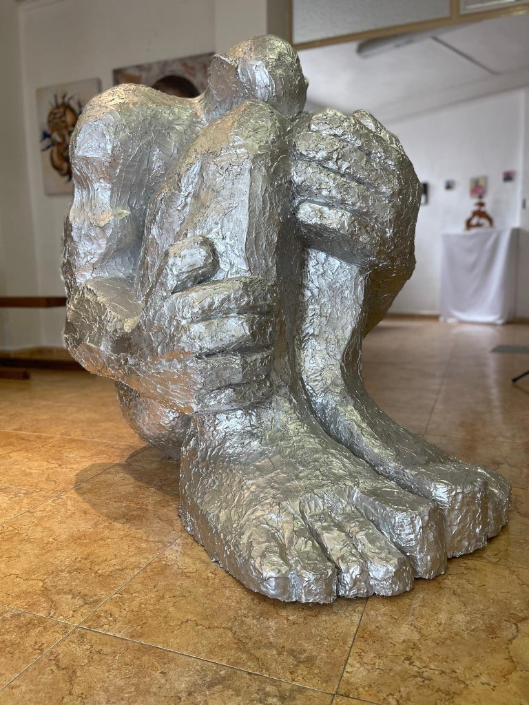 Moisés Gil - Abstract Men Large Sculpture Silver Resin Indoor / Outdoor ...