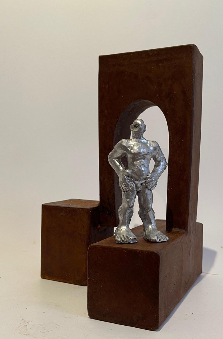 Moisés Gil - Abstract Men Sculpture Brown Rusted Metal Silver Resin For ...