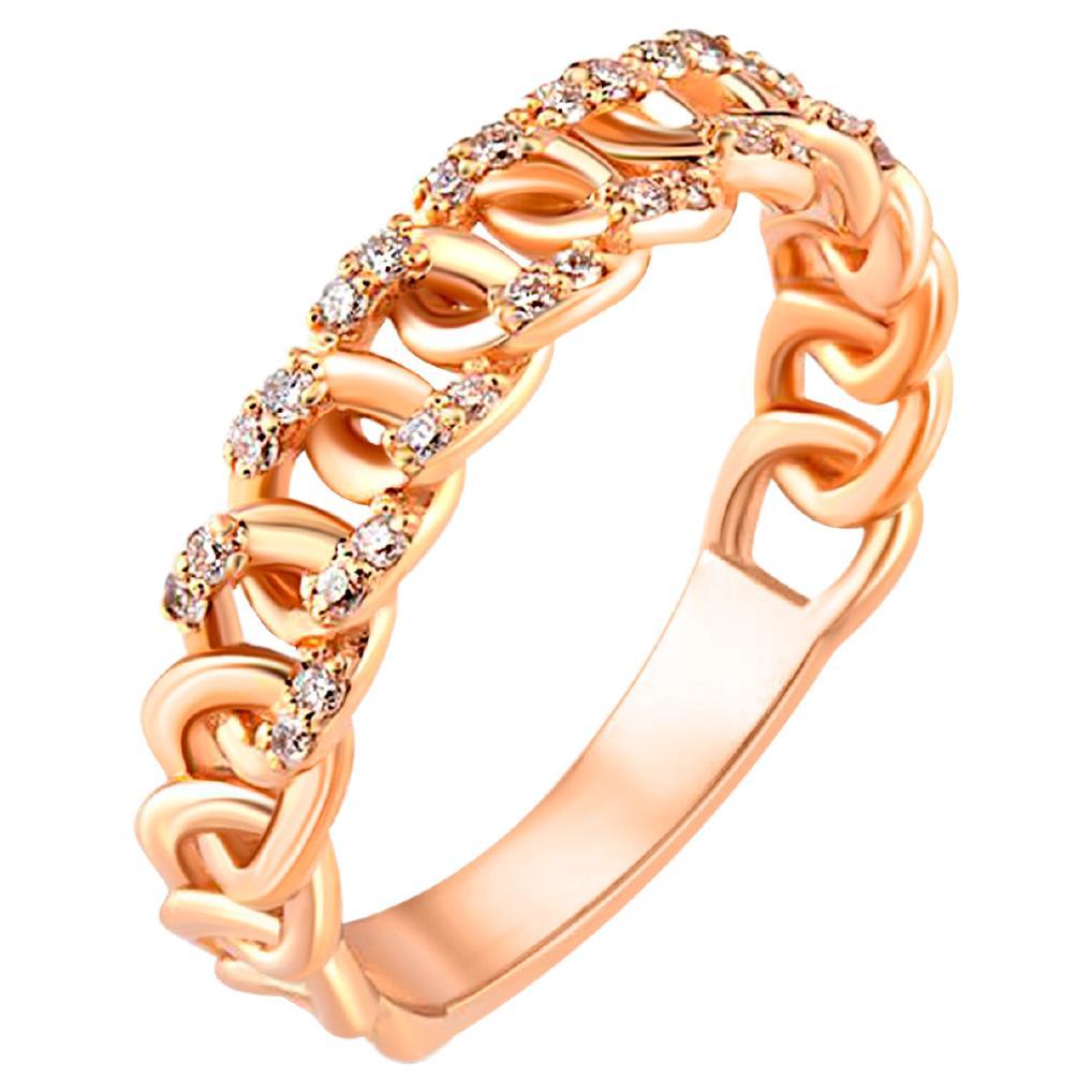 14 Karat Rose and White Gold Diamond Cuban Link Ring For Sale at 1stDibs