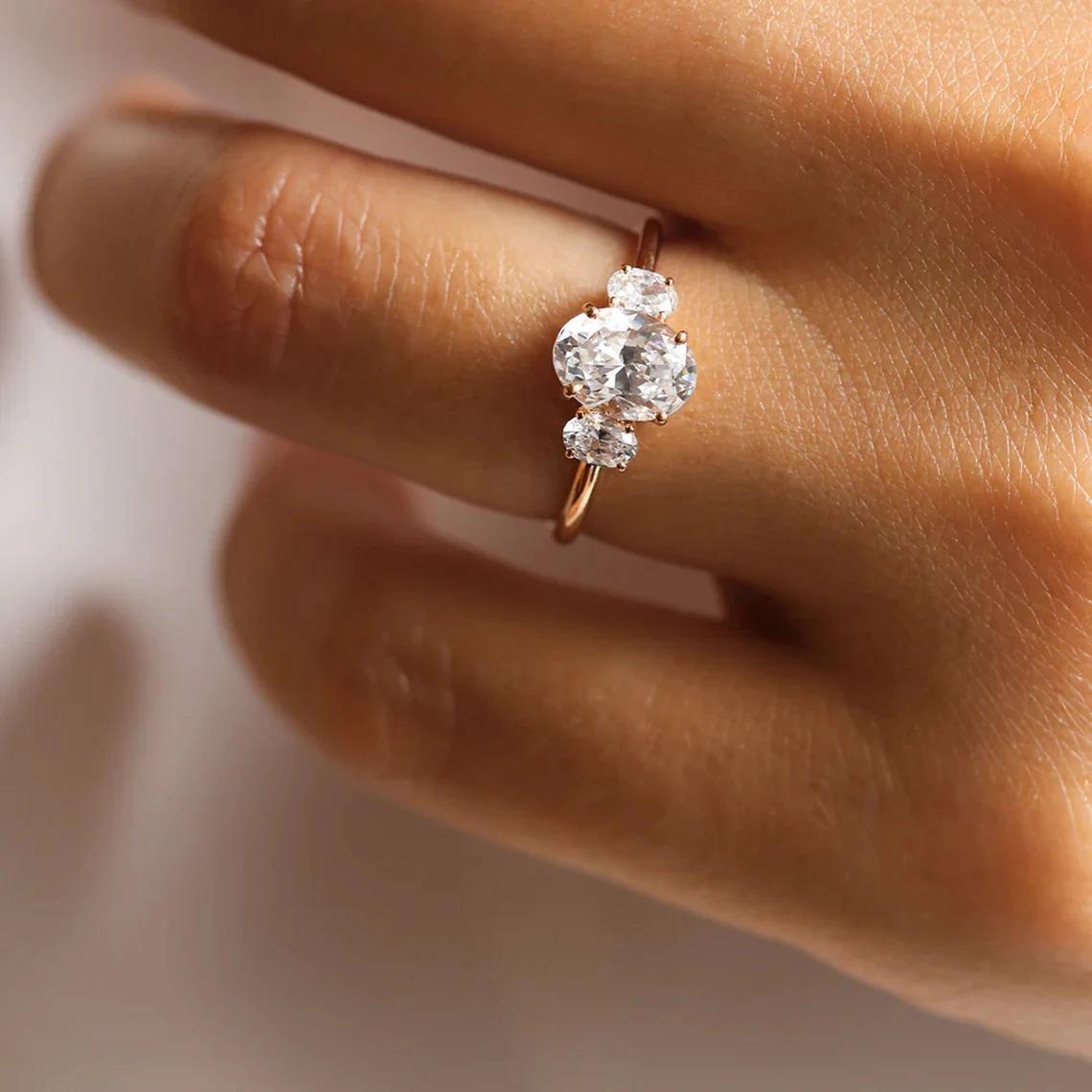 Moissanite Three Stone Wedding Ring 925 Sterling Silver Oval Promise ...