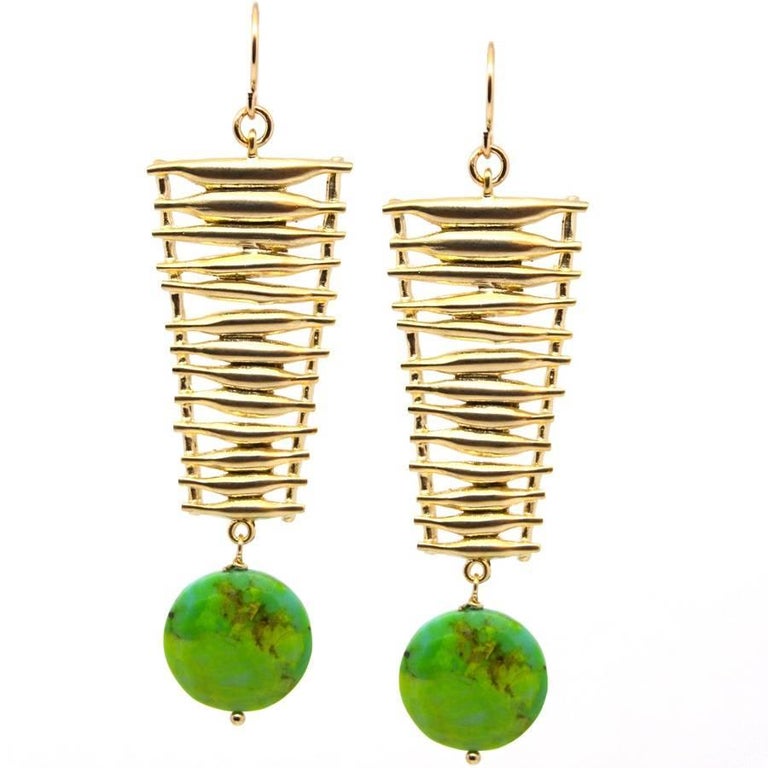 Mojave Turquoise Gold Ladder Earrings at 1stDibs