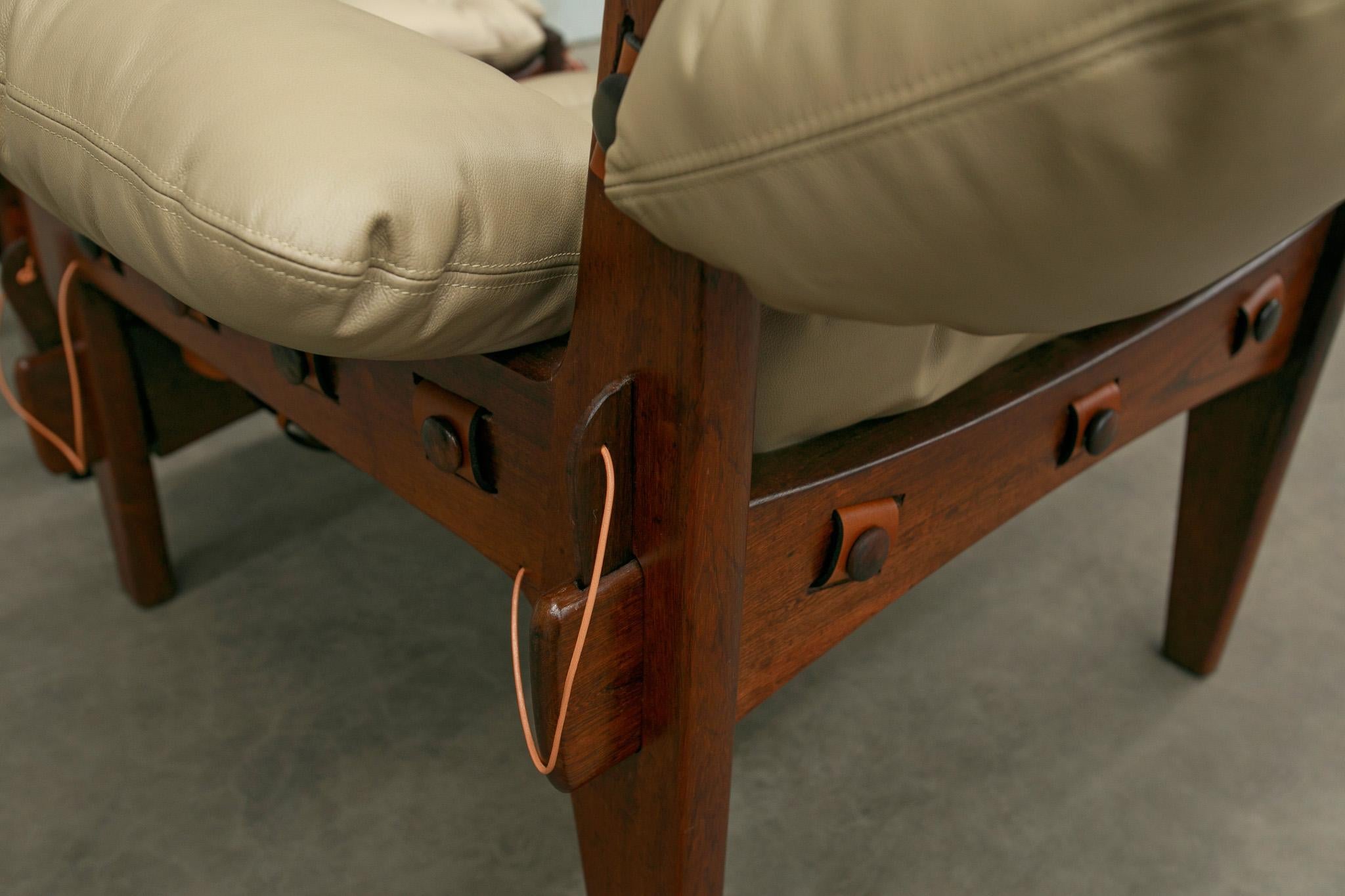 “Moleca” Lounge Chair with Stool in Hardwood and Leather, Sergio ...