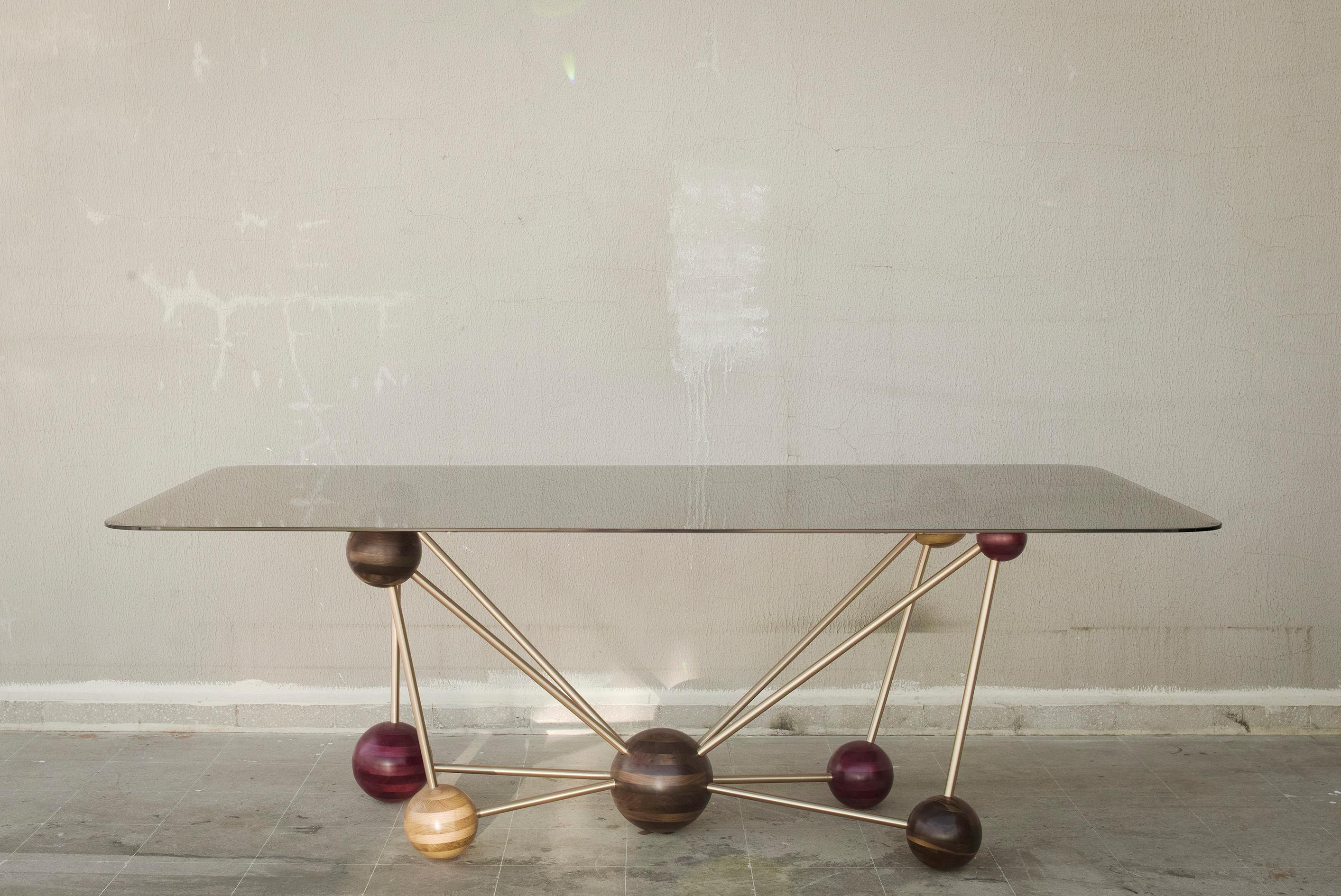 Molecule, StudioManda, Dining Table, Wood, Smoked Glass, Brass, Lebanon ...