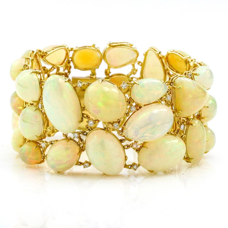 Moliva 117.05 Carat 14 Karat Yellow Gold Opal Diamond Wide Link ...