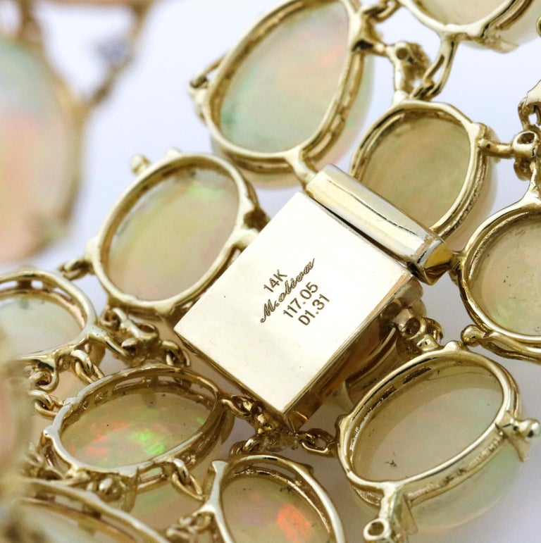 Moliva 117.05 Carat 14 Karat Yellow Gold Opal Diamond Wide Link ...