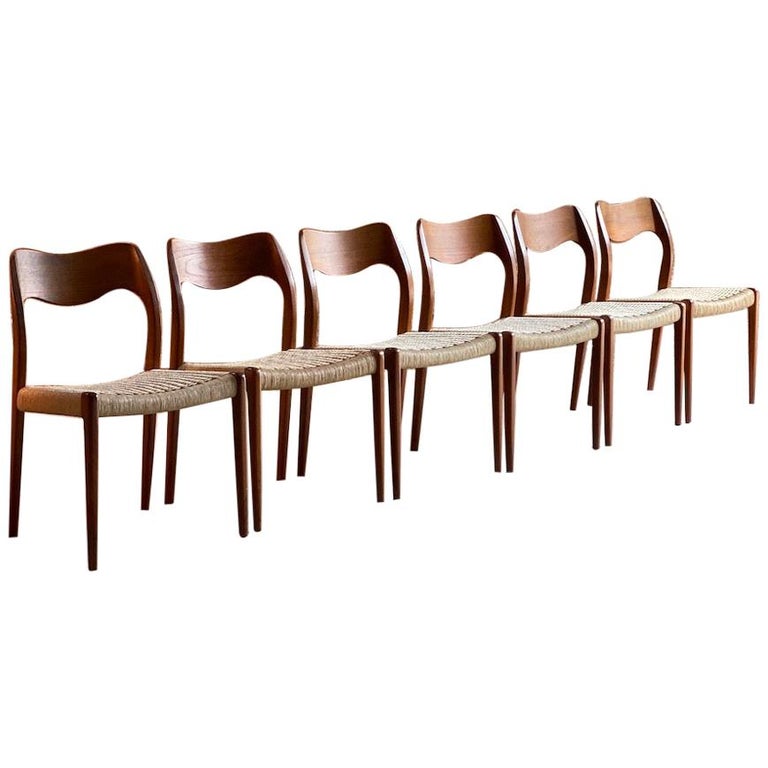 Moller Model 71 Dining Chairs Set of Six in Teak and Paper Cord 1960s ...