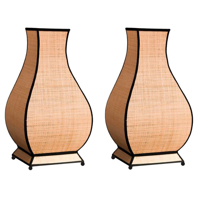 Large "Molto Pagoda" Straw Table Lamps, Set of 2 For Sale at 1stDibs