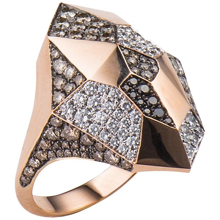 Molu Diamond Angular Gold Ring For Sale at 1stDibs