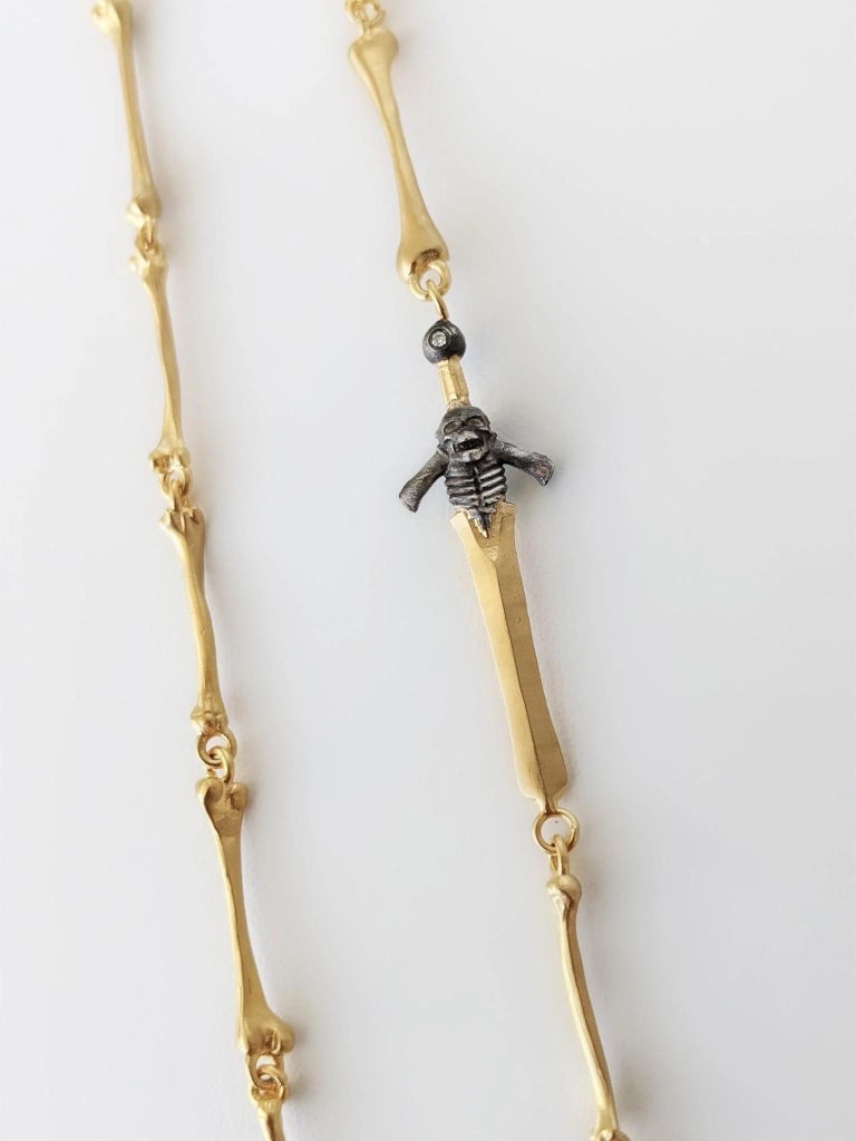 Momento Mori Skeleton Bone Chain Necklace with Diamond Detail by ...