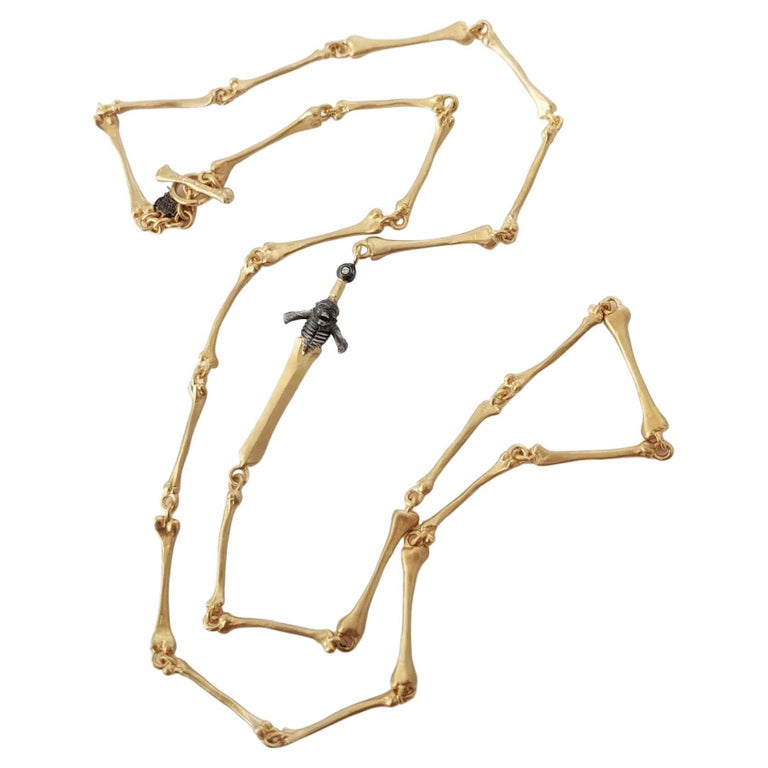 Momento Mori Skeleton Bone Chain Necklace with Diamond Detail by ...