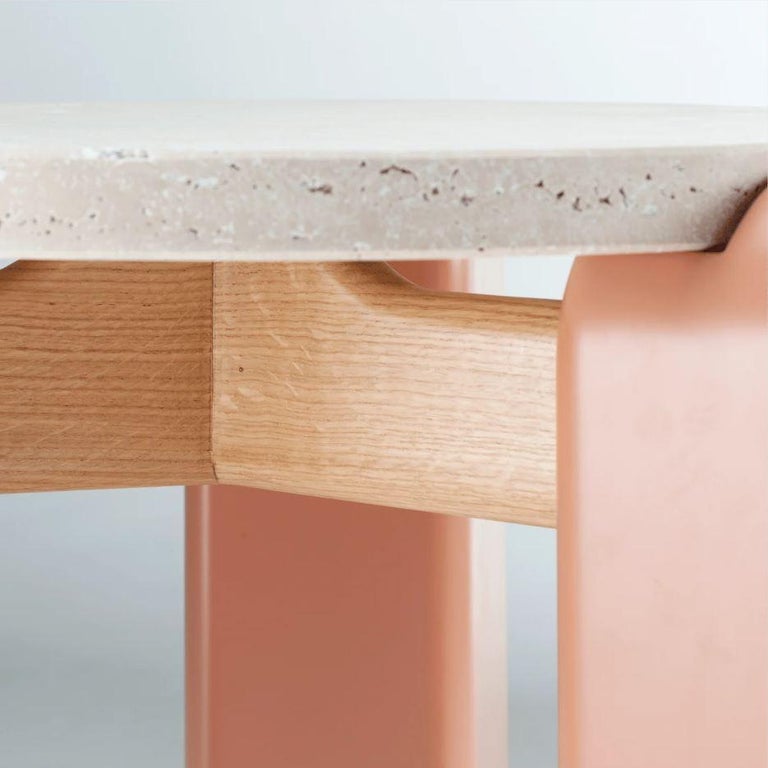 Mona Side Table with Travertine Top, Powder Lacquered Feet and Wood ...