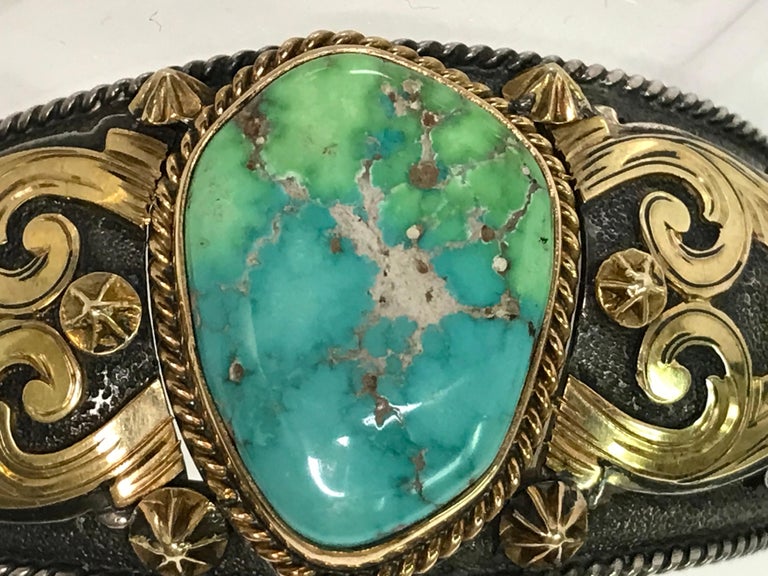 Mona Van Riper Turquoise Silver and Gold Bracelet For Sale at 1stDibs