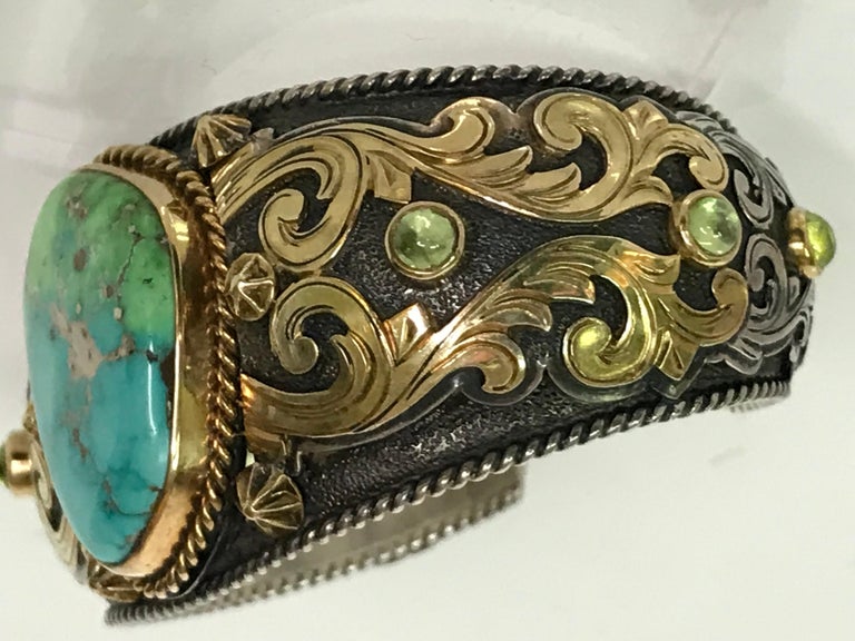 Mona Van Riper Turquoise Silver and Gold Bracelet For Sale at 1stDibs