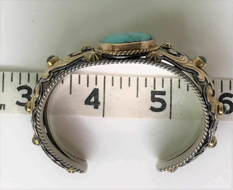 Mona Van Riper Turquoise Silver and Gold Bracelet For Sale at 1stDibs