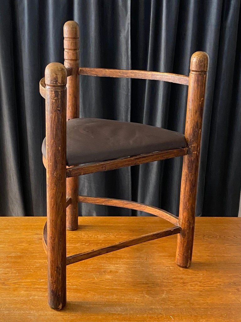 Monastery Chair, Carved and Stained Wood, Leather, Sweden, Early 20th ...