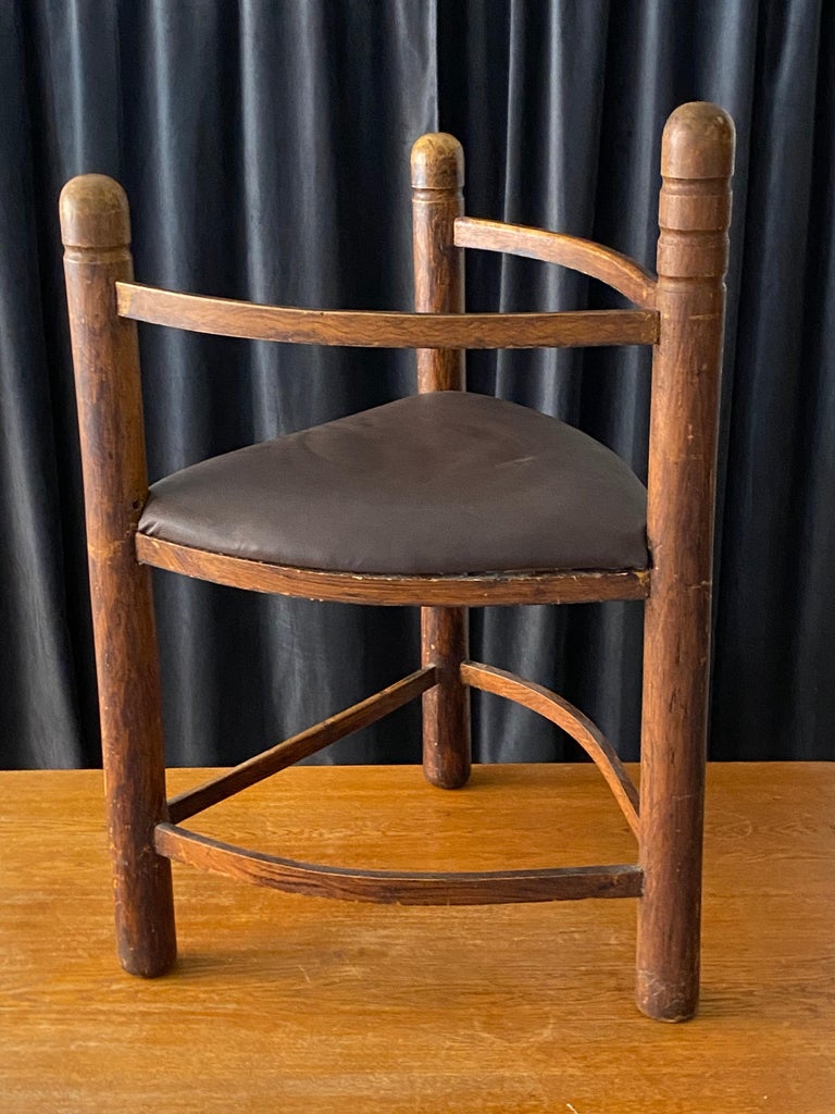 Monastery Chair, Carved and Stained Wood, Leather, Sweden, Early 20th ...