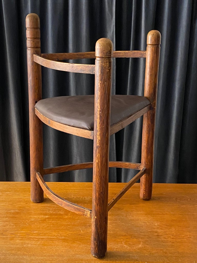 Monastery Chair, Carved and Stained Wood, Leather, Sweden, Early 20th ...