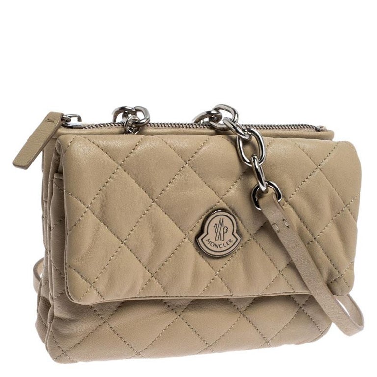 Moncler Beige Quilted Leather Flap Crossbody Bag For Sale at 1stDibs