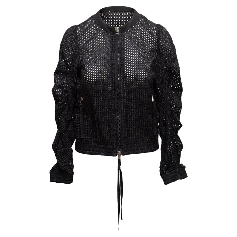 Moncler Black Eyelet Zip-Up Jacket For Sale at 1stDibs