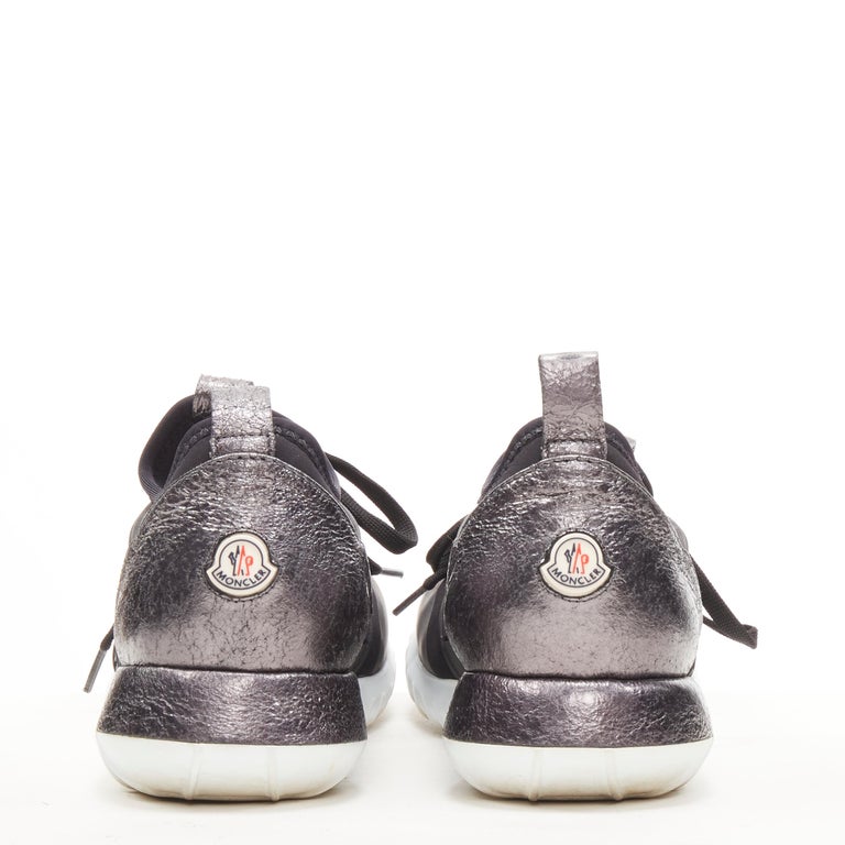 MONCLER black neoprene plastic caged metallic leather heel sports ...