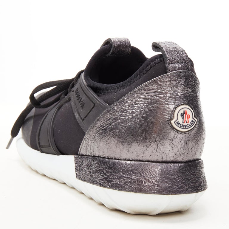 MONCLER black neoprene plastic caged metallic leather heel sports ...