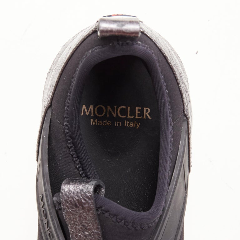 MONCLER black neoprene plastic caged metallic leather heel sports ...