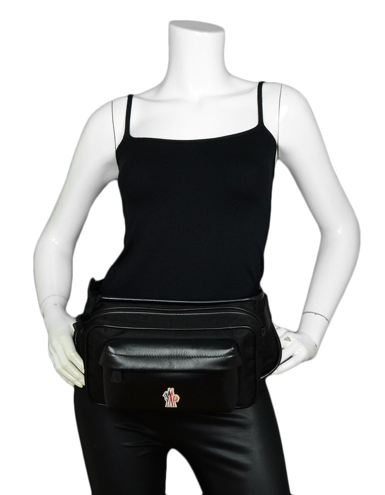 Moncler Black Nylon Leather Unisex Front Pocket Waist Pouch Belt Bag ...