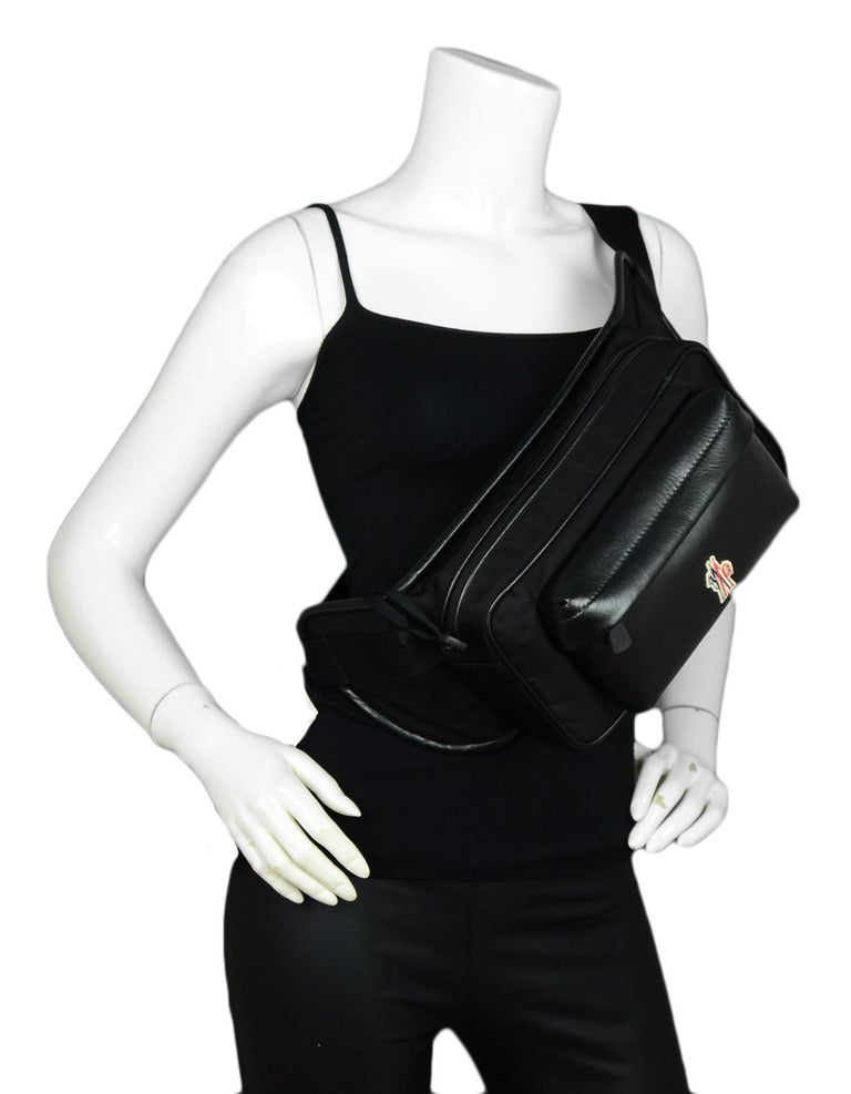 Moncler Black Nylon Leather Unisex Front Pocket Waist Pouch Belt Bag ...