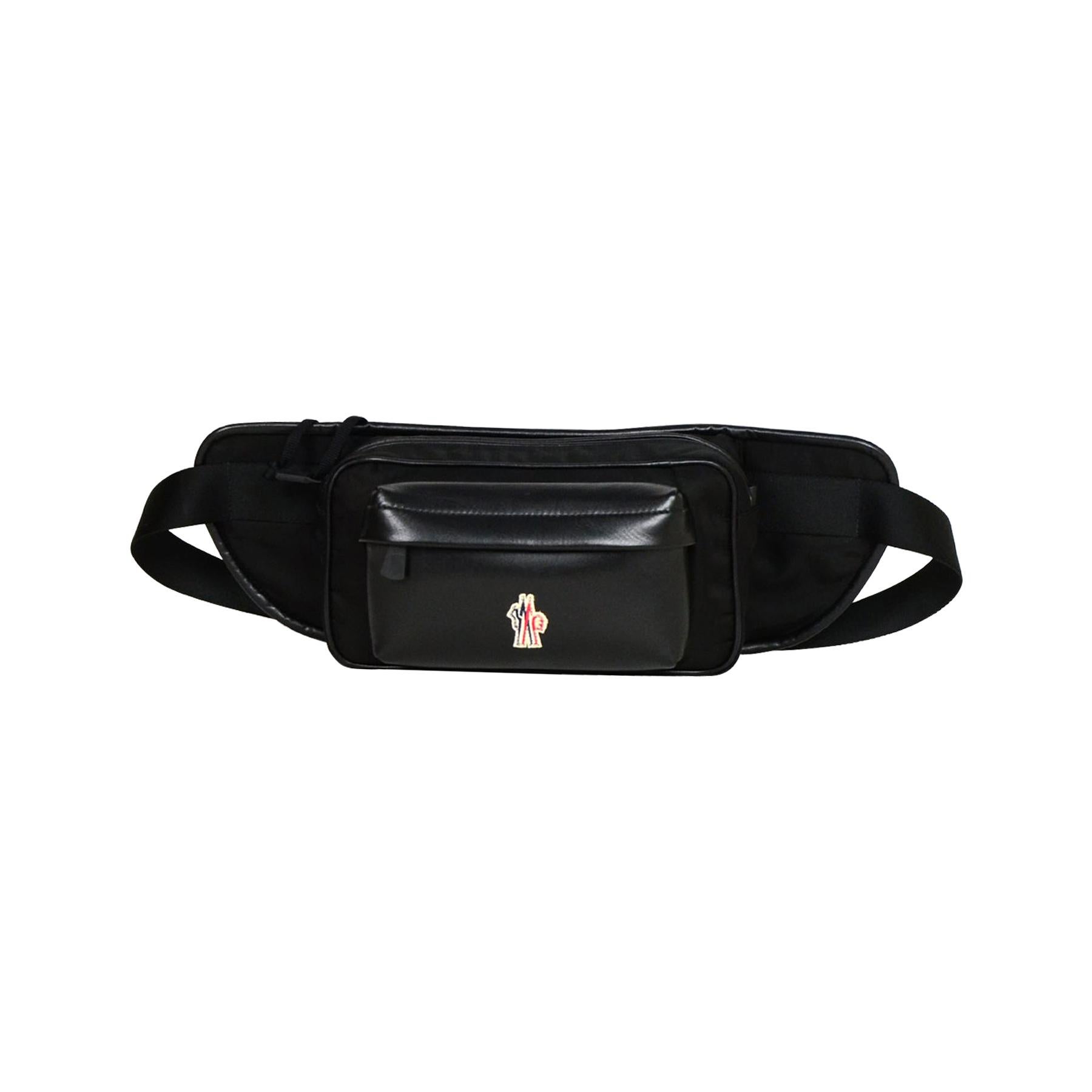 Moncler Black Nylon Leather Unisex Front Pocket Waist Pouch Belt Bag ...