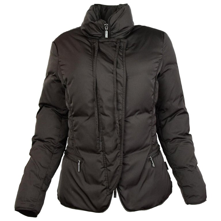 Moncler Brown Nylon Puffer Down Jacket W/ Belt Sz M For Sale at 1stDibs