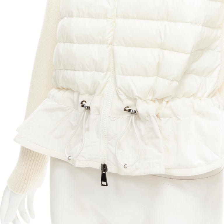 MONCLER Maglione Tricot cream down padded peplum wool cardigan L For Sale at 1stDibs