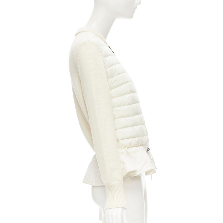 MONCLER Maglione Tricot cream down padded peplum wool cardigan L For Sale at 1stDibs