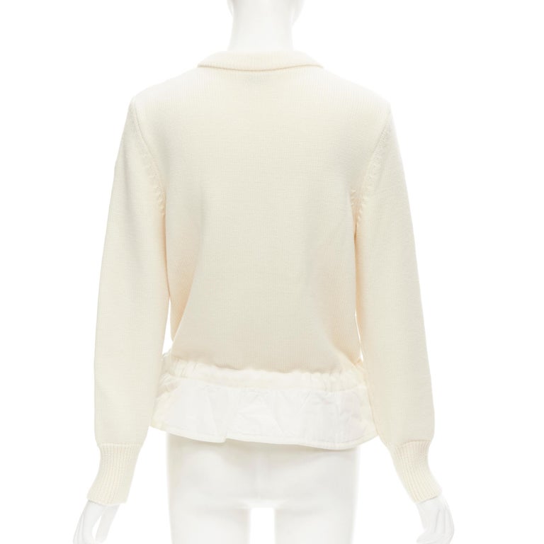 MONCLER Maglione Tricot cream down padded peplum wool cardigan L For Sale at 1stDibs