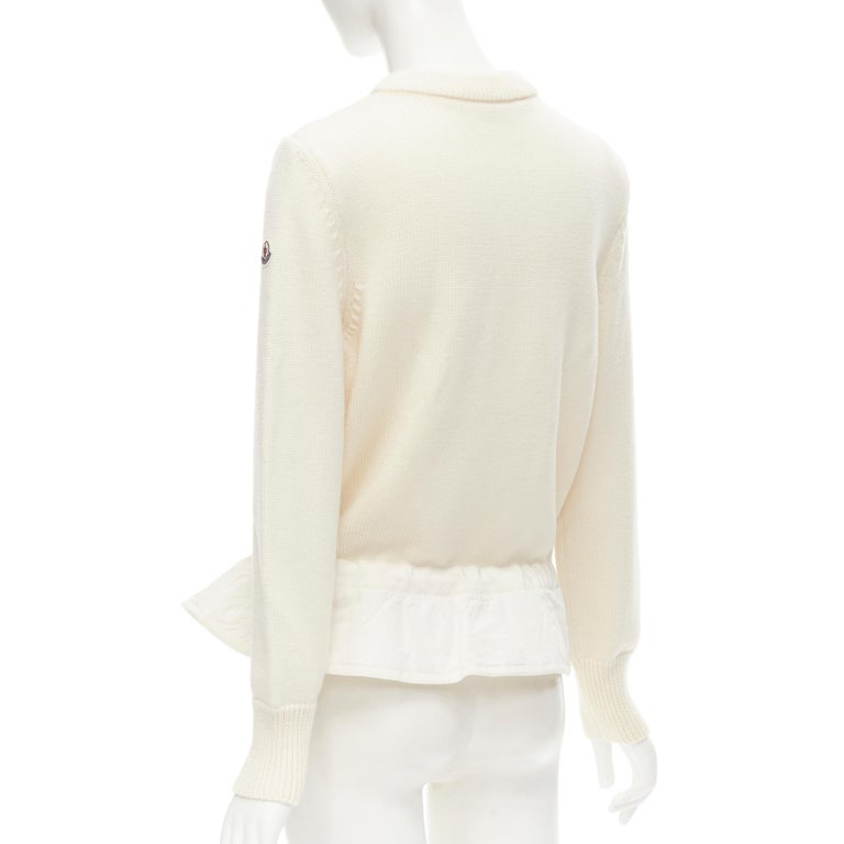 MONCLER Maglione Tricot cream down padded peplum wool cardigan L For Sale at 1stDibs